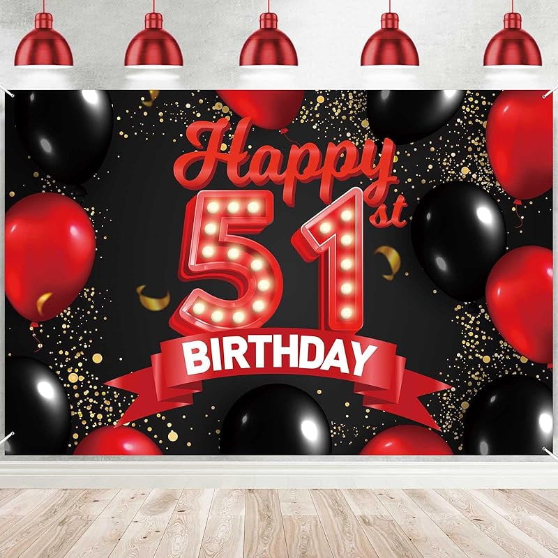 Happy 31st Birthday Red and Black Banner Backdrop Decorations Balloons ...