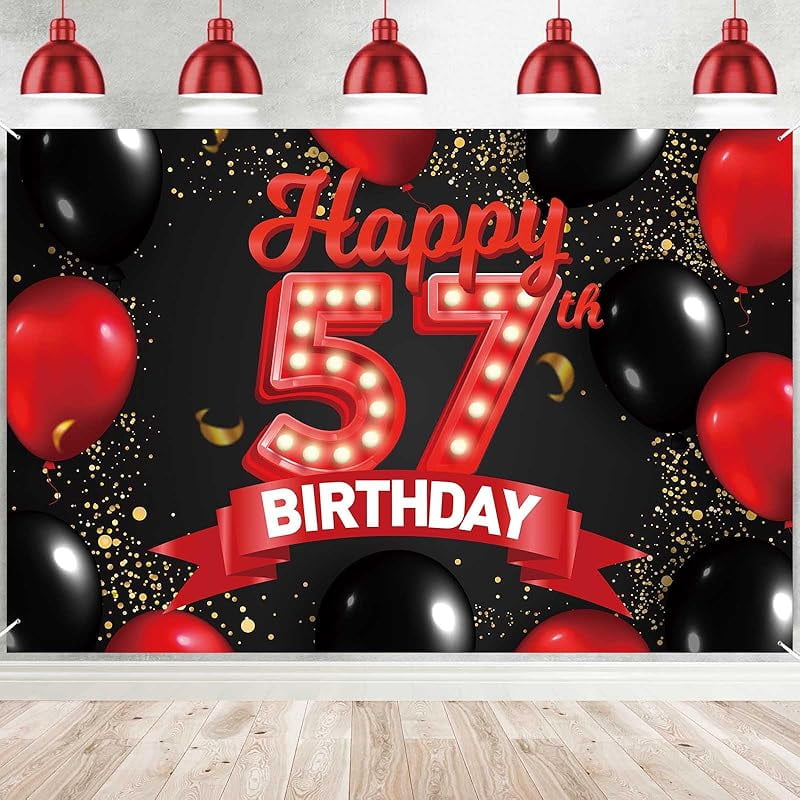 Happy 31st Birthday Red and Black Banner Backdrop Decorations Balloons ...