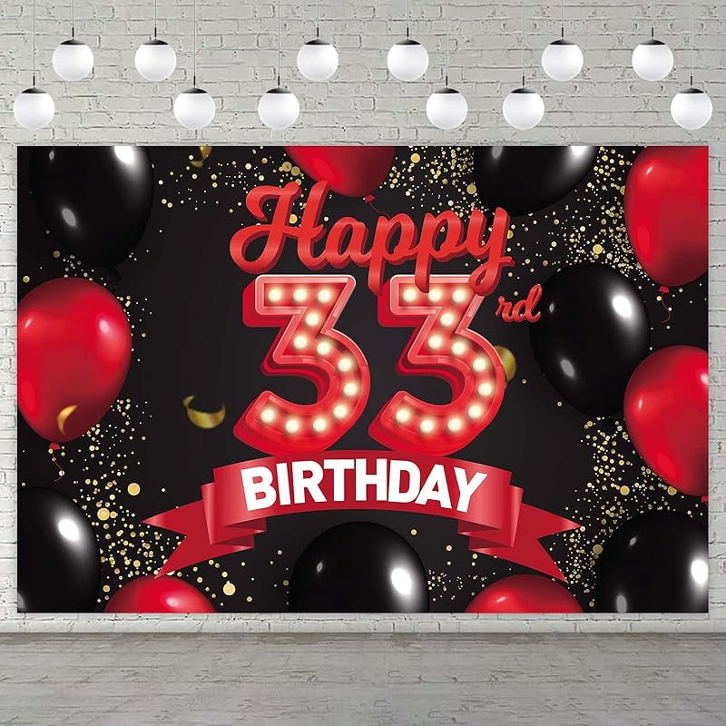 Happy 31st Birthday Red and Black Banner Backdrop Decorations Balloons ...