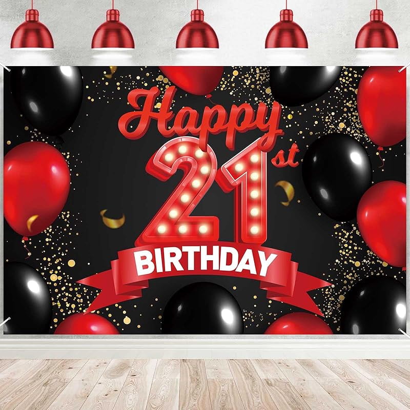 Happy 31st Birthday Red and Black Banner Backdrop Decorations Balloons ...