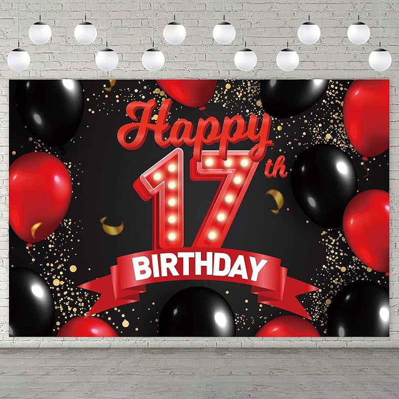Happy 31st Birthday Red and Black Banner Backdrop Decorations Balloons ...