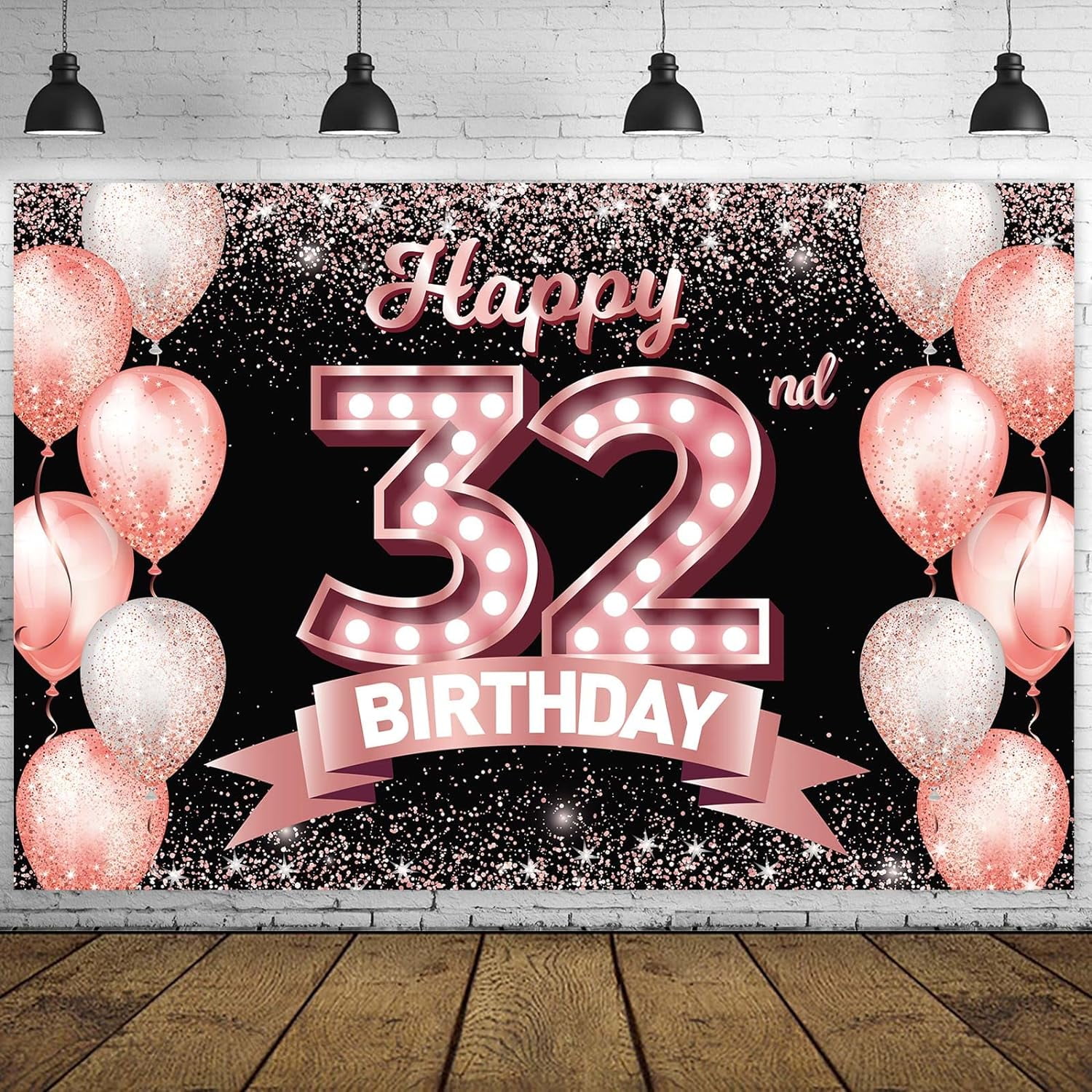 Happy 32nd Birthday Rose Gold Banner Backdrop Cheers to 32 Years Old ...