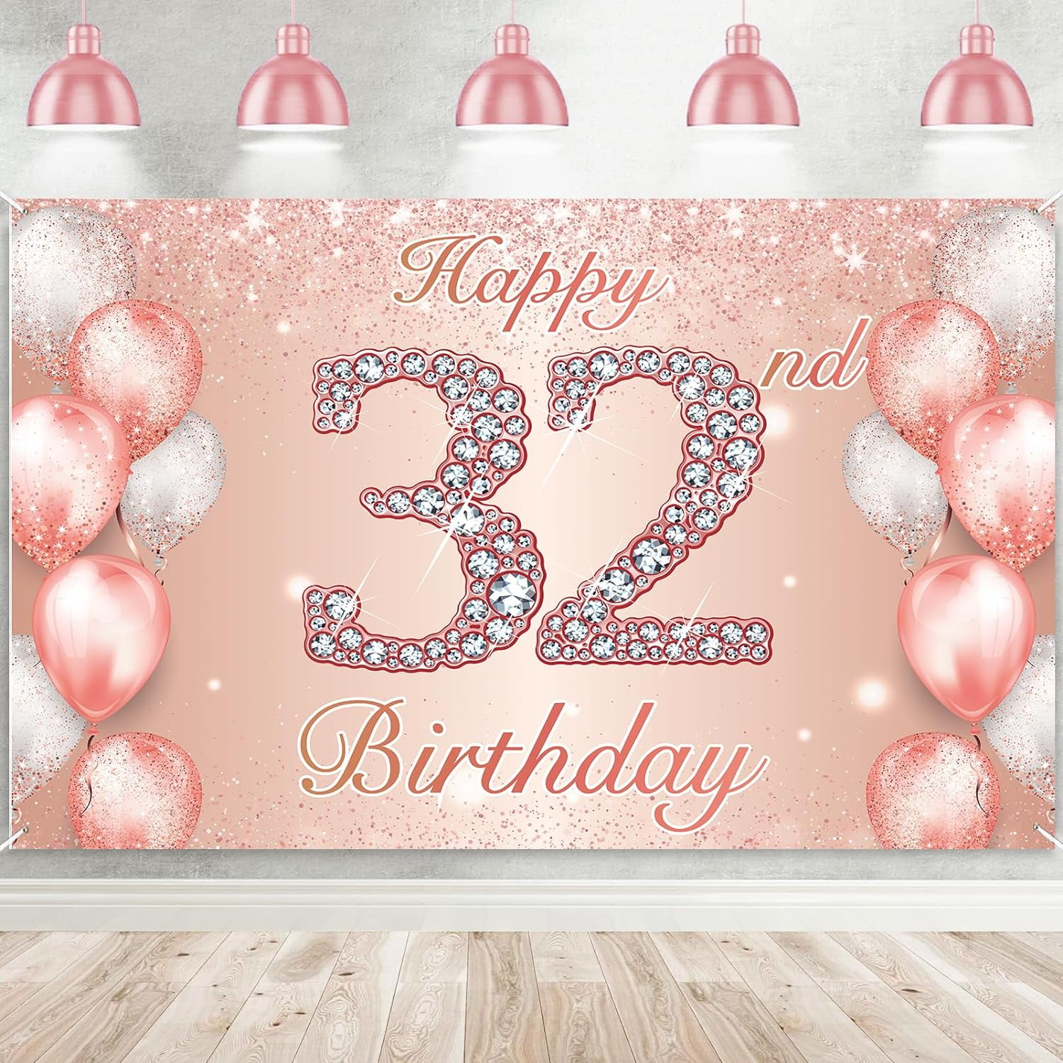 Happy 32nd Birthday Rose Gold Banner Cheers to 32 Years Old Backdrop ...