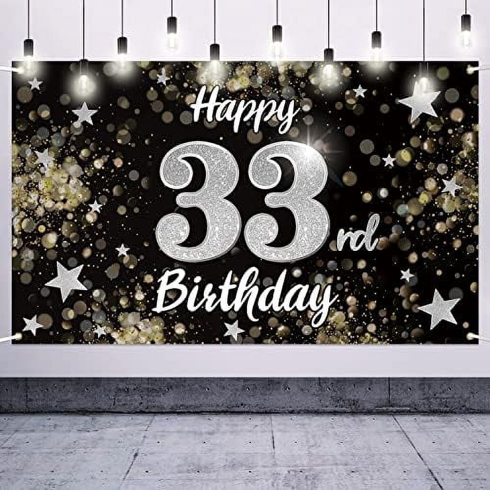 Happy 33rd Birthday Decorations,33rd Black & Silver Dream Star Large ...