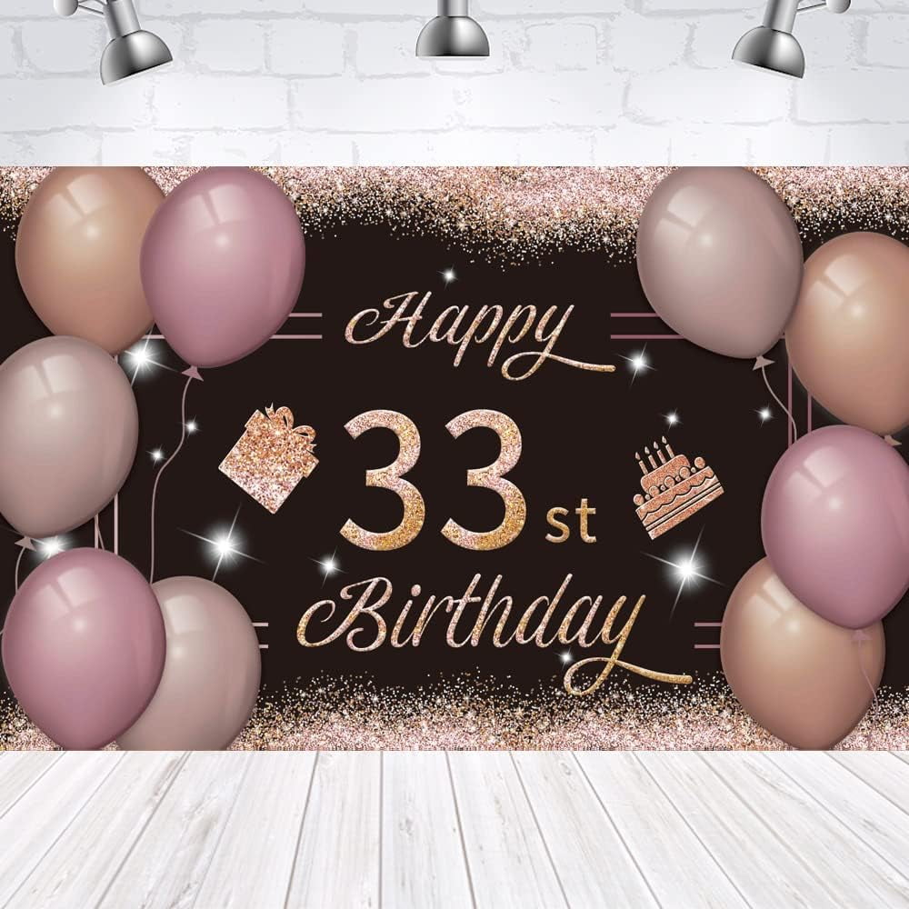 Happy 33st Birthday Backdrop Banner Black Pink 33 Sign Poster 33 ...