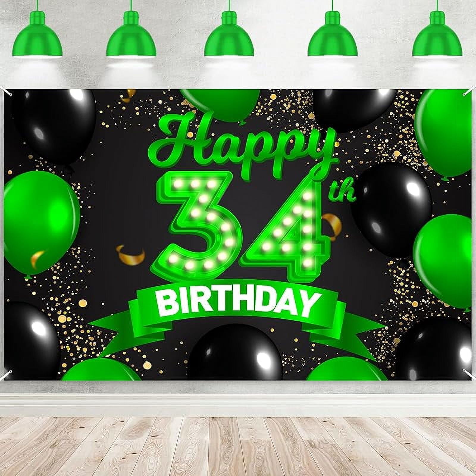 Happy 34st Birthday Green and Black Banner Backdrop Cheers to 34 Years ...