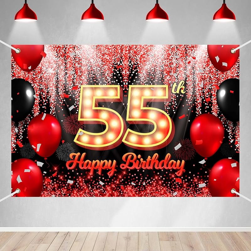 Happy 35th Birthday Backdrop Banner Black and Red Theme Background with ...