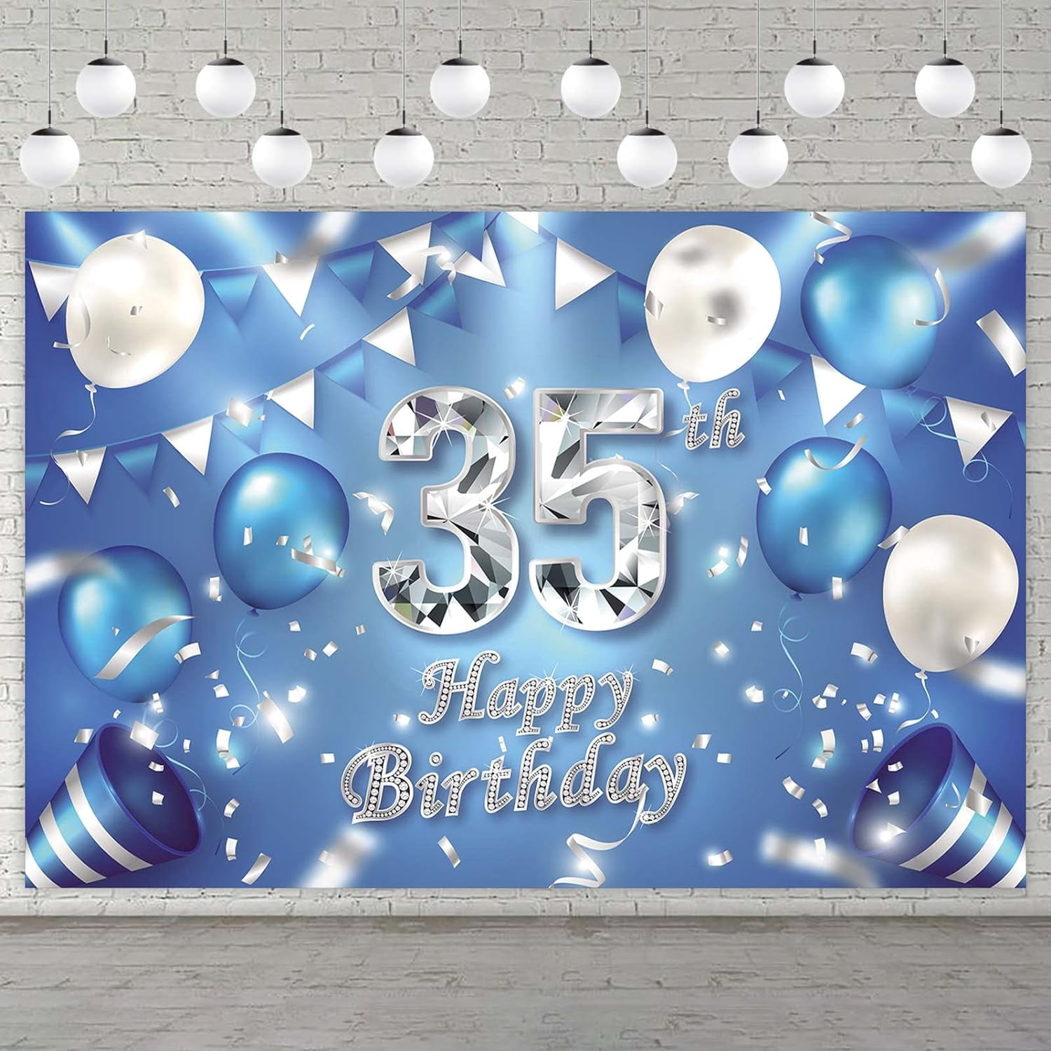 Happy 35th Birthday Banner Background Decorations Balloons Crystal ...