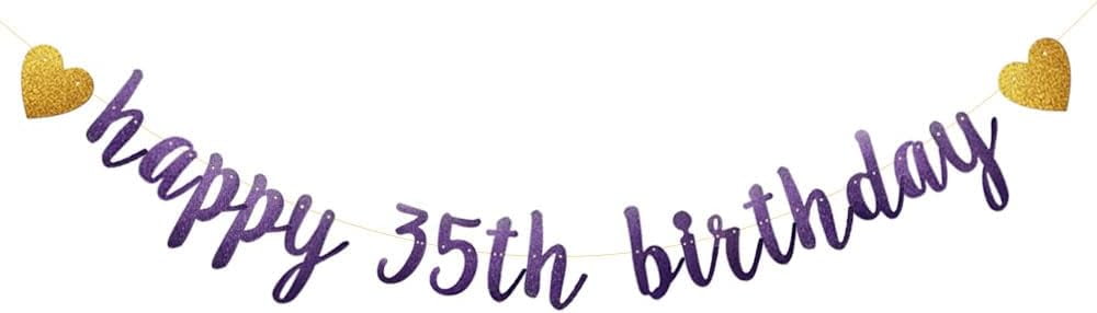 Happy 35th Birthday Banner, Pre-Strung,Purple Glitter Paper Garlands ...