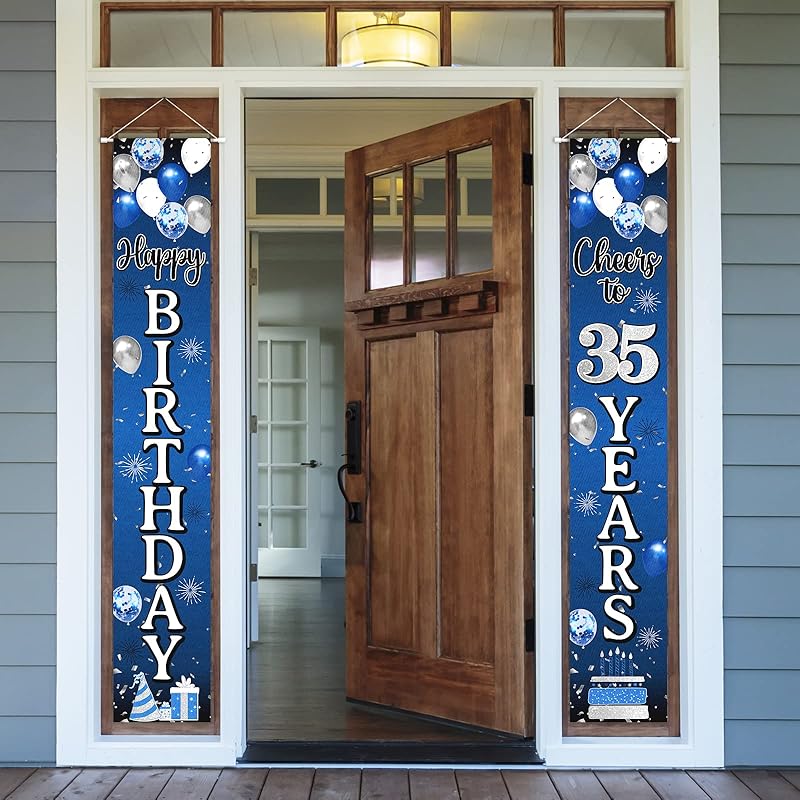 Happy 35th Birthday Decorations,35th Blue & Silver Balloon Birthday ...