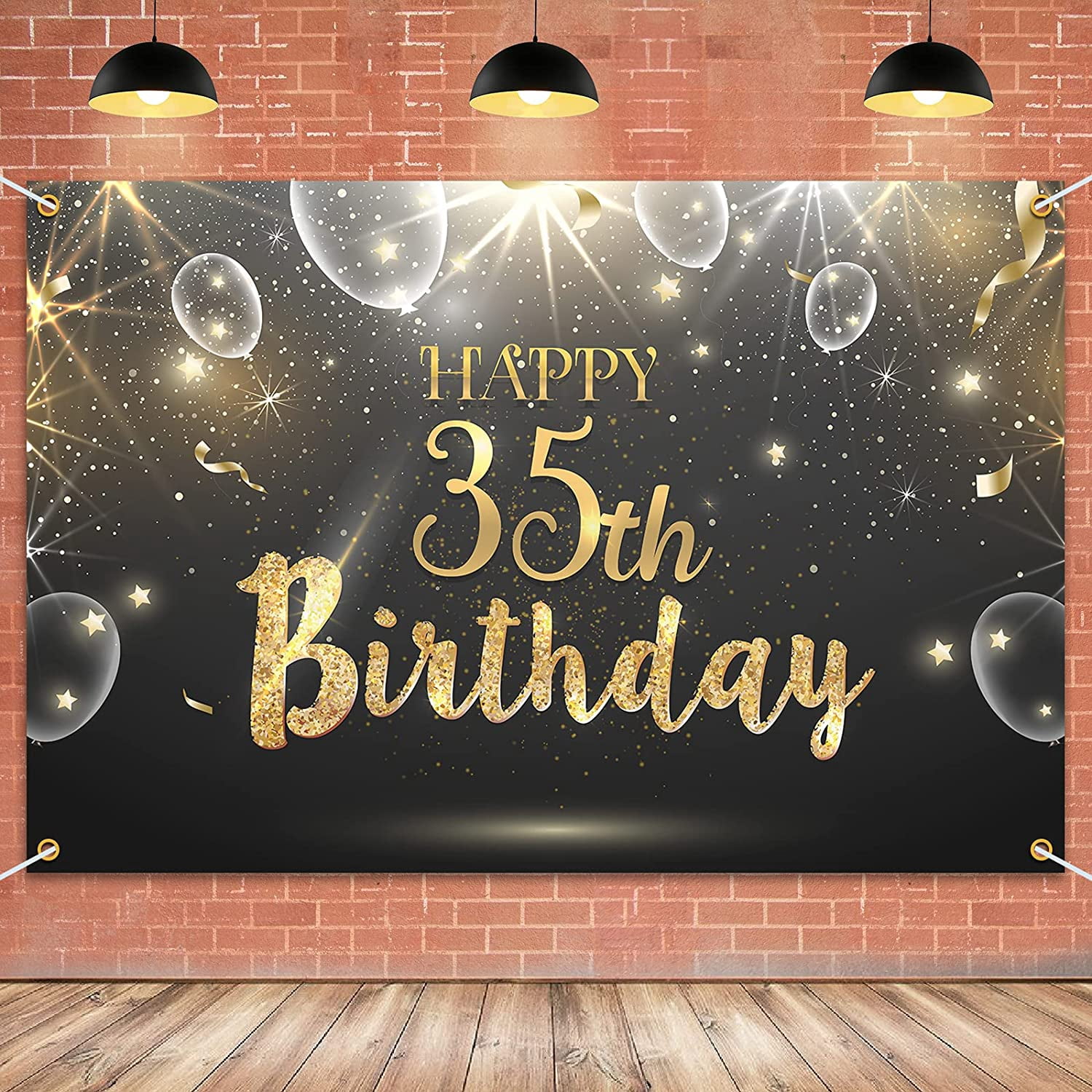 Happy 35th Birthday Giltter Shinning Banner Backdrop - 35 Years Old ...