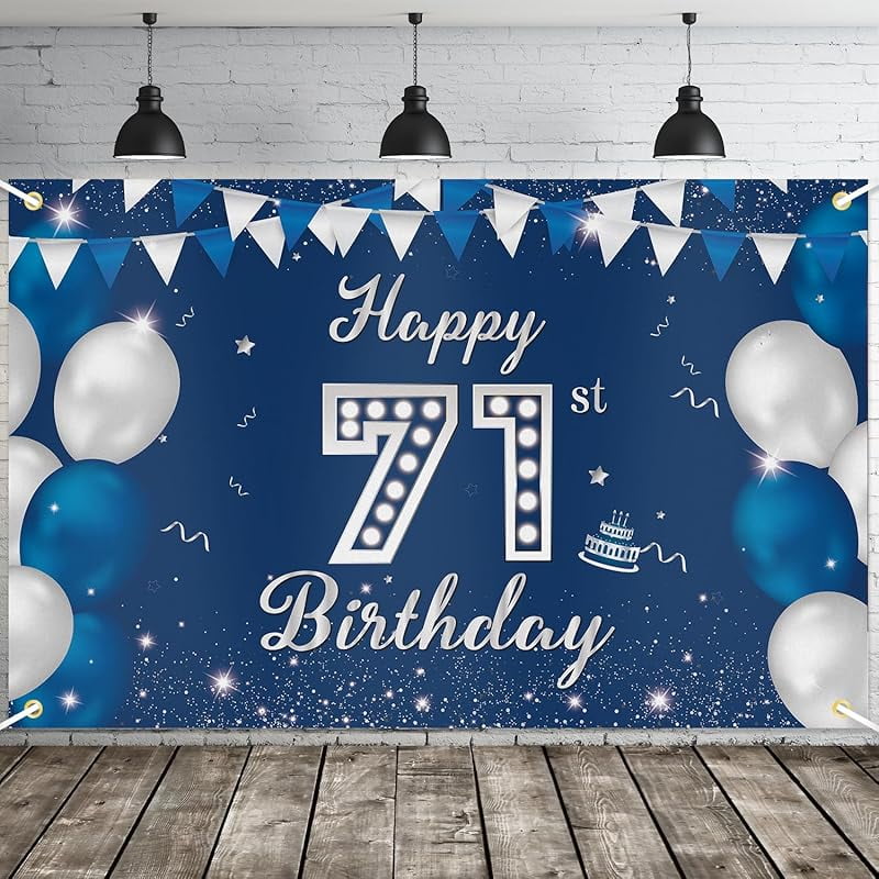 Happy 37th Birthday Banner, Blue Silver Happy 37th Birthday Party ...