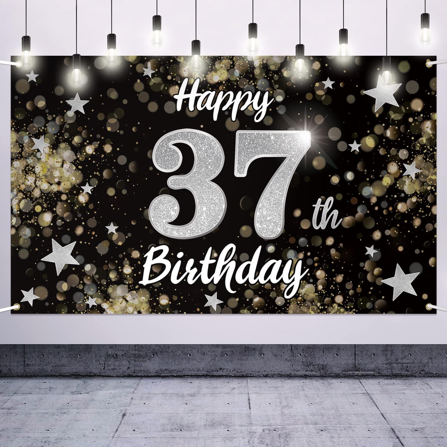 Happy 37th Birthday Decorations,37th Black & Silver Dream Star Large ...