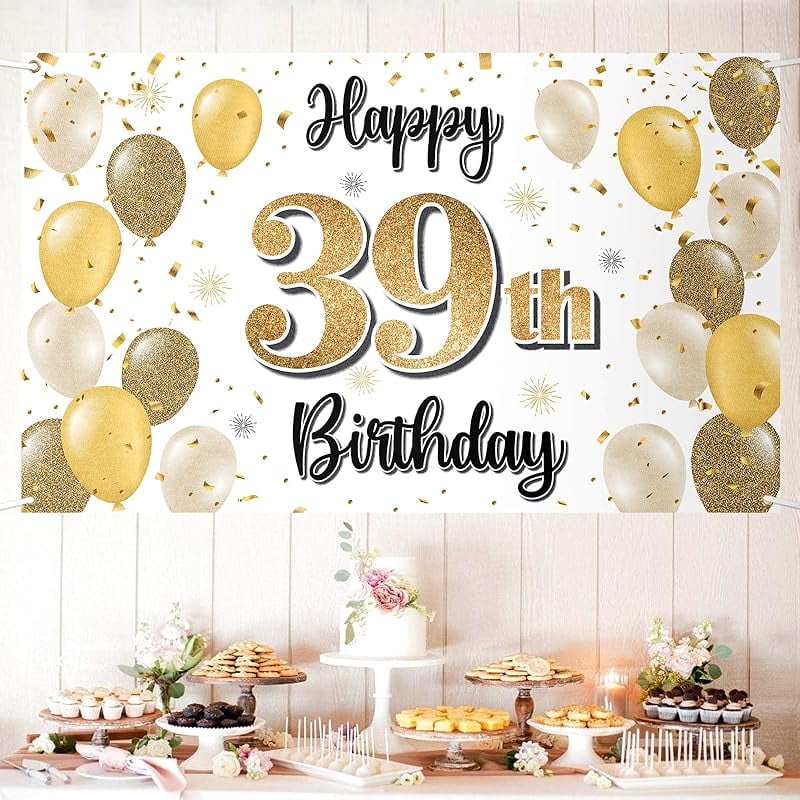 Happy 37th Birthday Decorations,37th Gold Balloon Large Birthday Banner ...