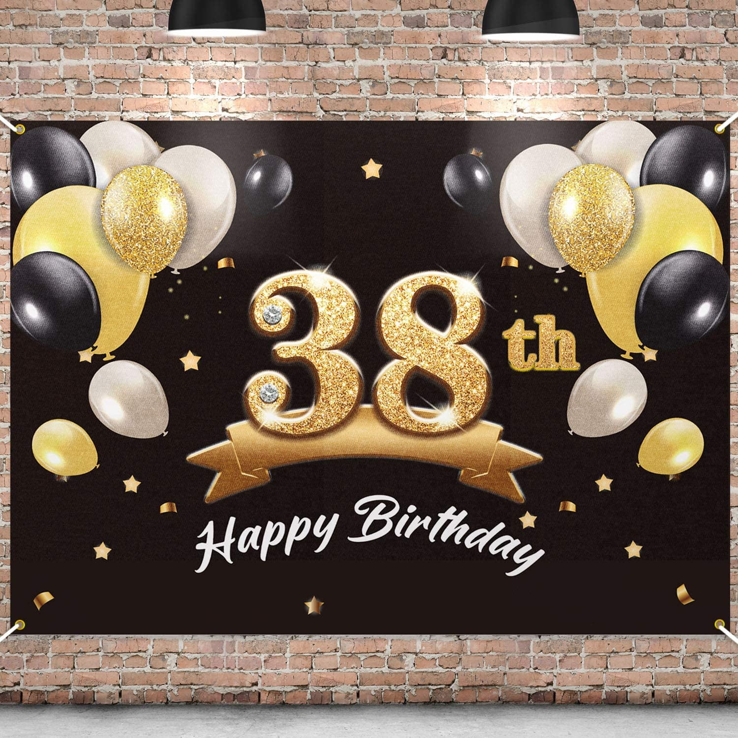 Happy 38th Birthday Banner Backdrop - 38 Birthday Party Decorations ...
