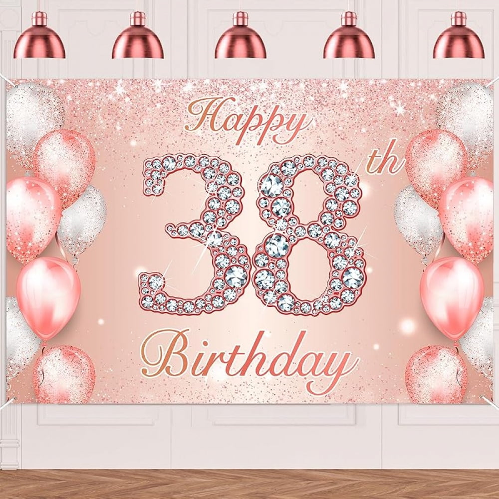 Happy 38th Birthday Rose Gold Banner Cheers to 38 Years Old Backdrop ...
