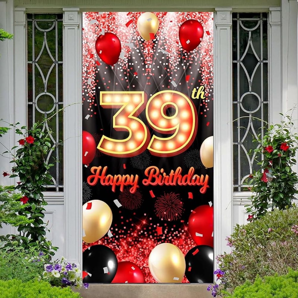 Happy 39th Birthday Backdrop Banner Black and Red Theme Background with ...