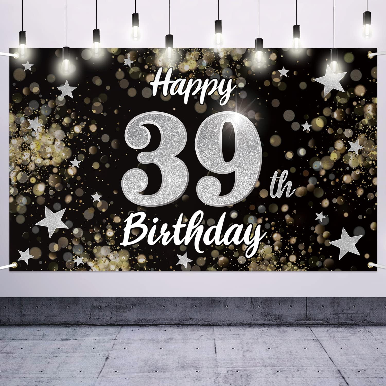 Happy 39th Birthday Decorations,39th Black & Silver Dream Star Large ...