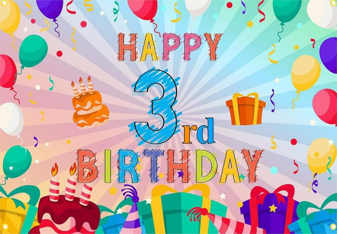 Happy 3rd Birthday Colorful Banner Backdrop Party Background ...