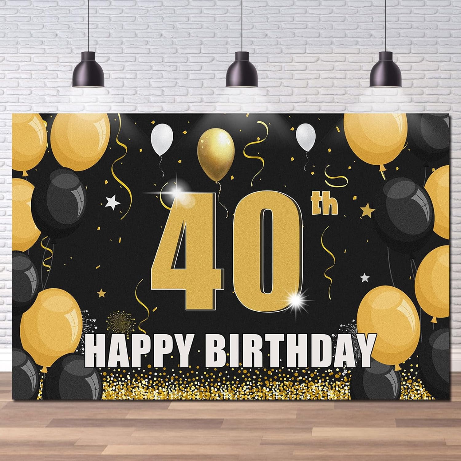 Happy 40th Birthday Backdrop Banner Black and Gold 40th Birthday Poster ...