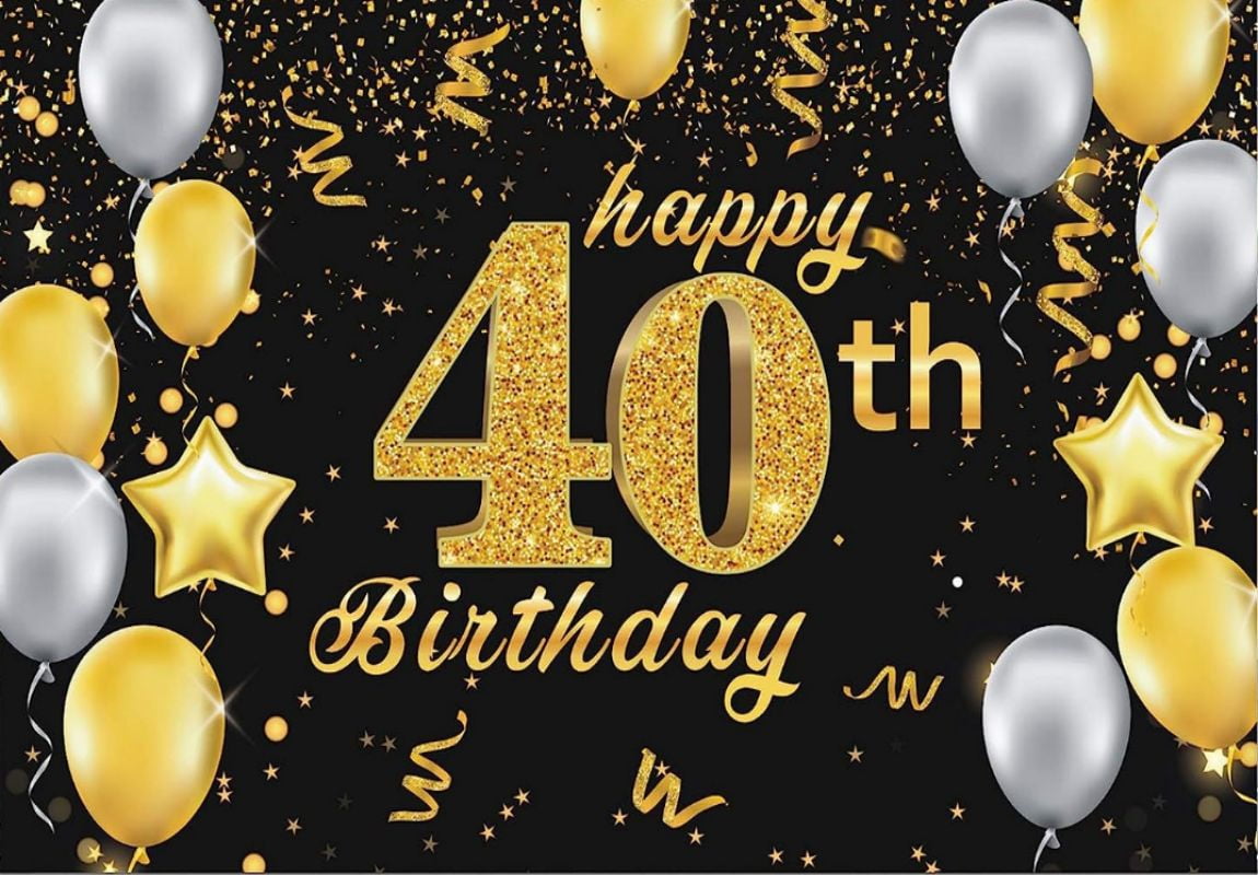 Happy 40th Birthday Backdrop Banner Black and Gold Birthday Poster ...