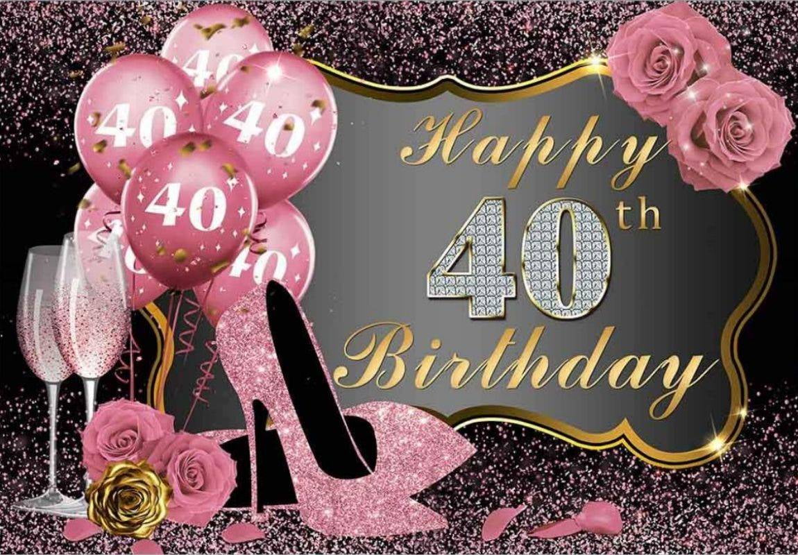 Happy 40th Birthday Backdrop Banner Black and Gold Birthday Poster ...