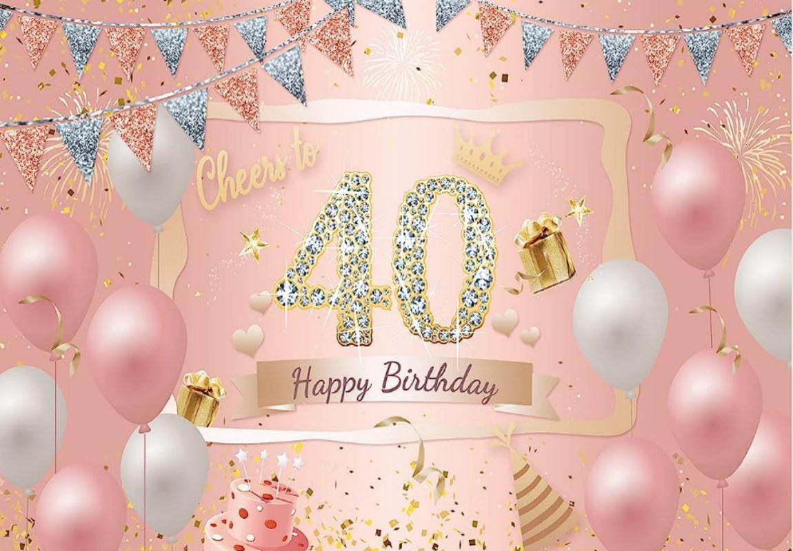 Happy 40th Birthday Backdrop Banner Black and Gold Birthday Poster ...