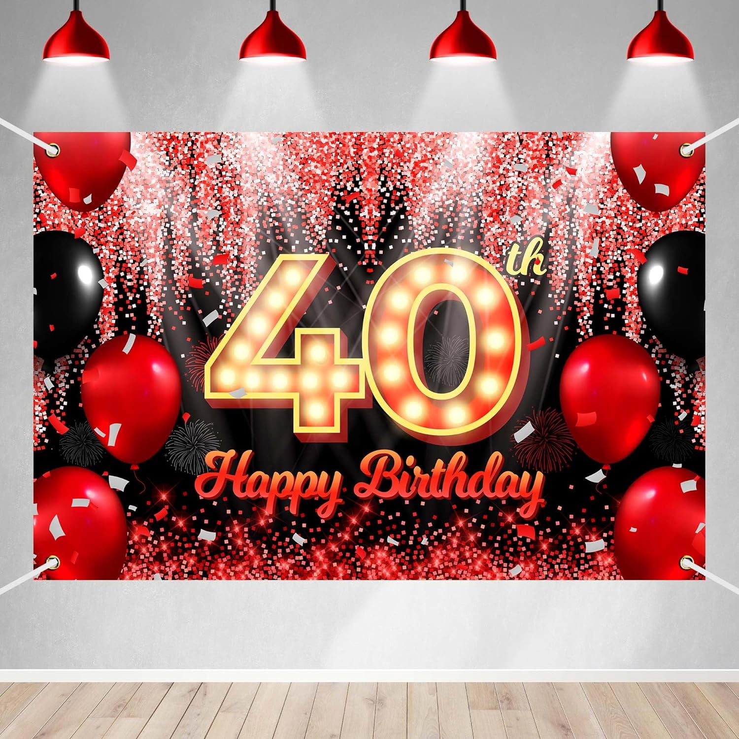 Happy 40th Birthday Backdrop Banner Black and Red Theme Background ...