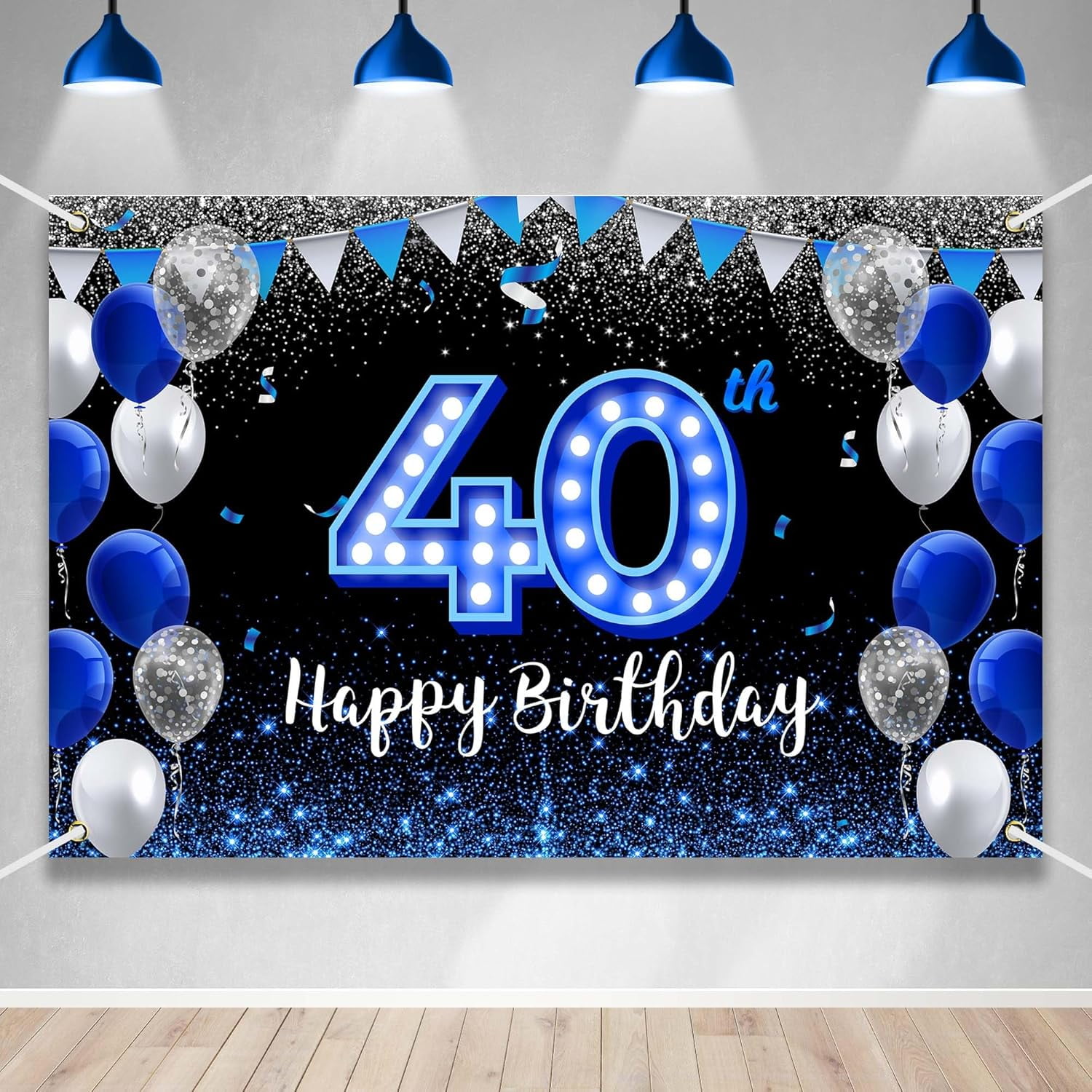 Happy 40th Birthday Backdrop Banner Blue Black Theme Background with ...