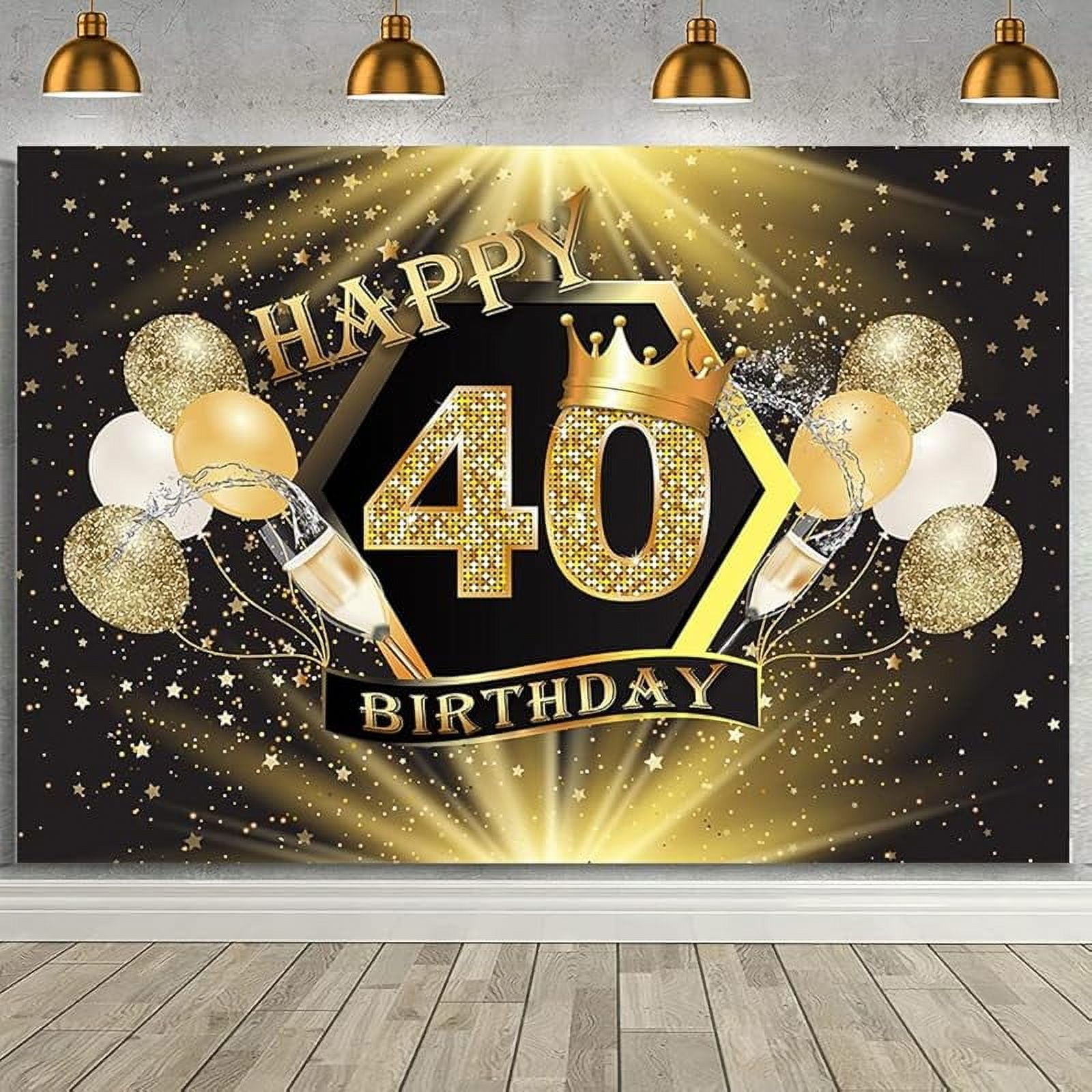 Happy 40th Birthday Backdrop Banner for Women Men Black and Gold ...