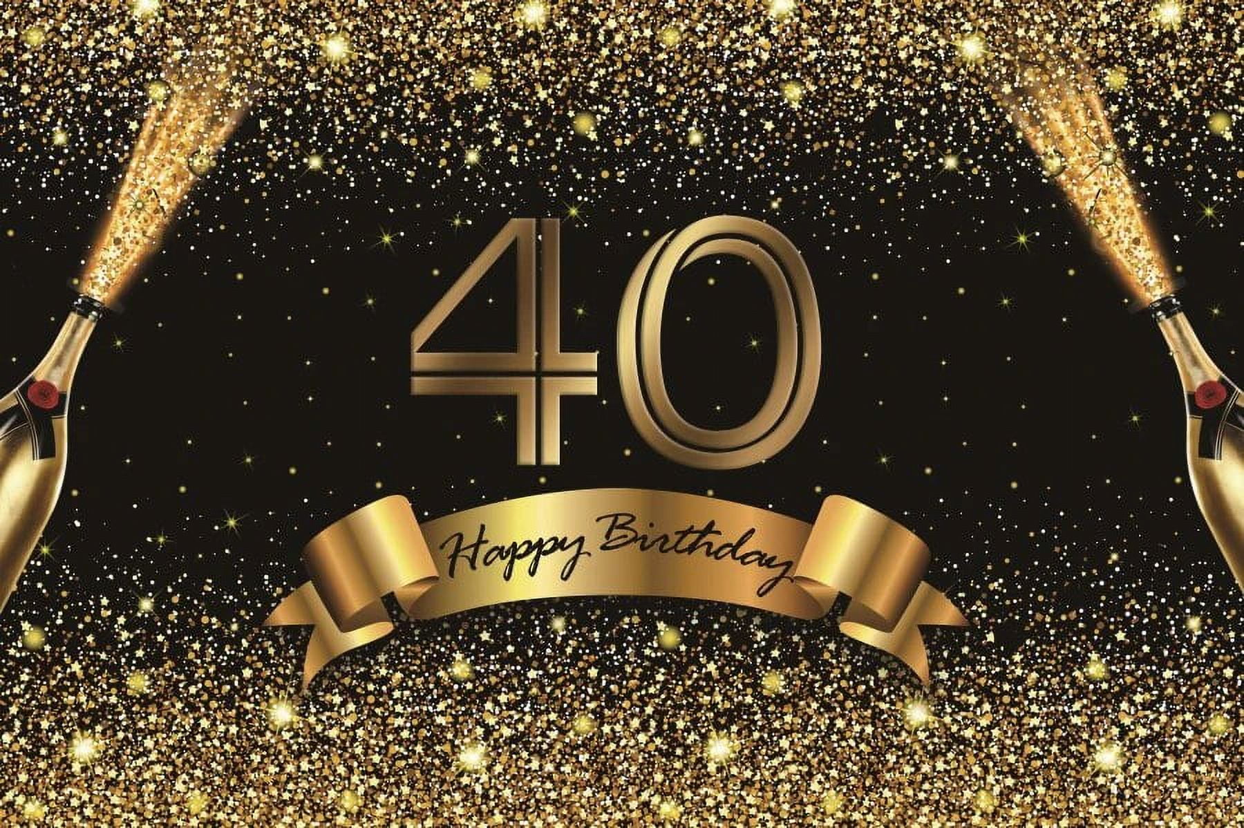 Happy 40th Birthday Backdrop Black And Golden Glitter Gold Balloons ...