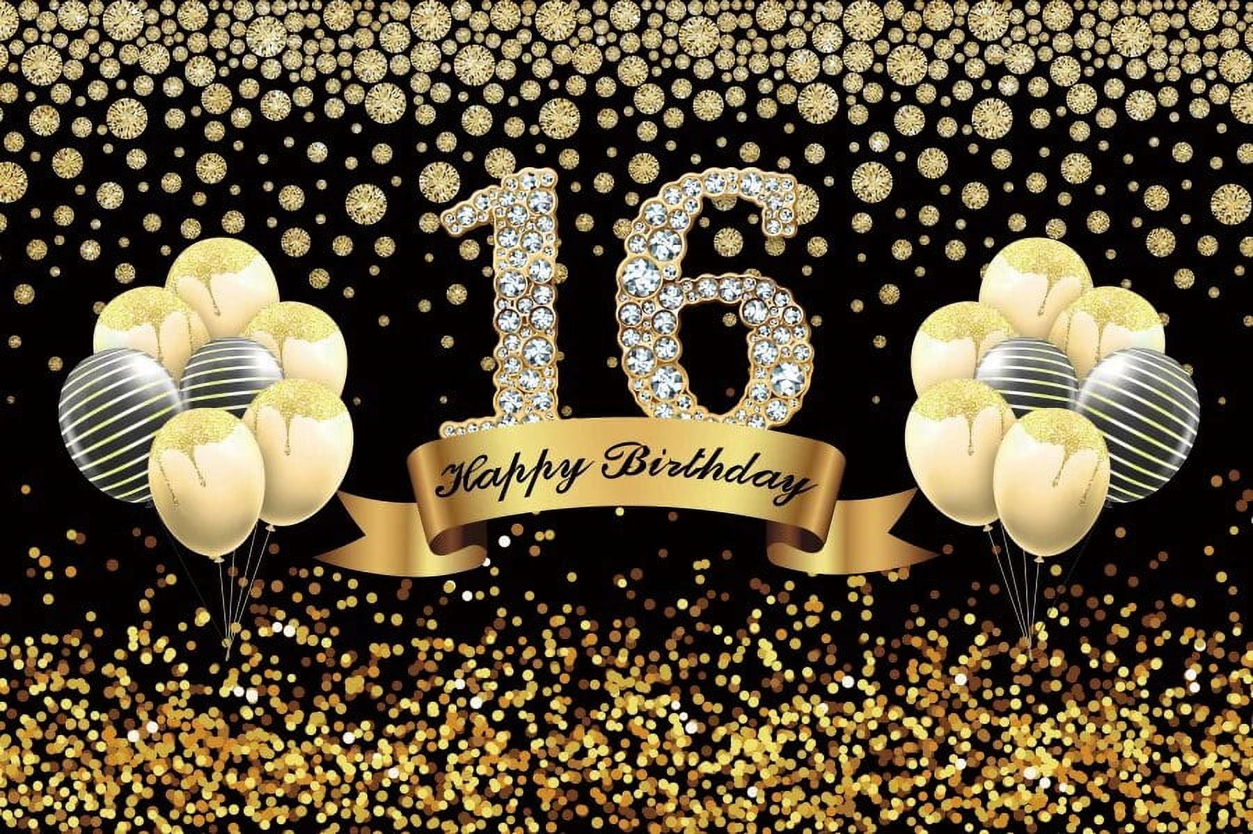 Happy 40th Birthday Backdrop Black And Golden Glitter Gold Balloons ...