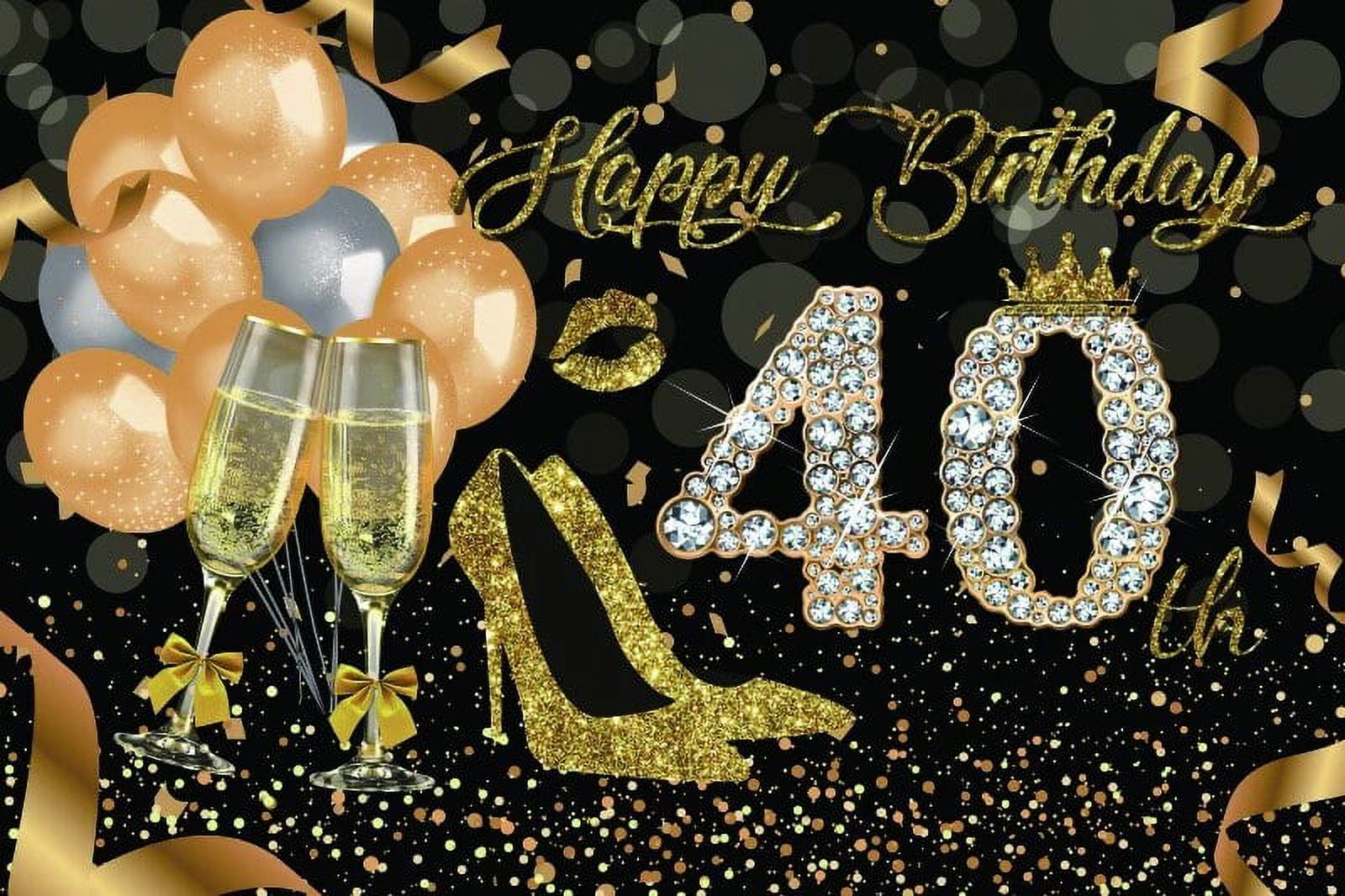 Happy 40th Birthday Backdrop Black And Golden Glitter Gold Balloons ...
