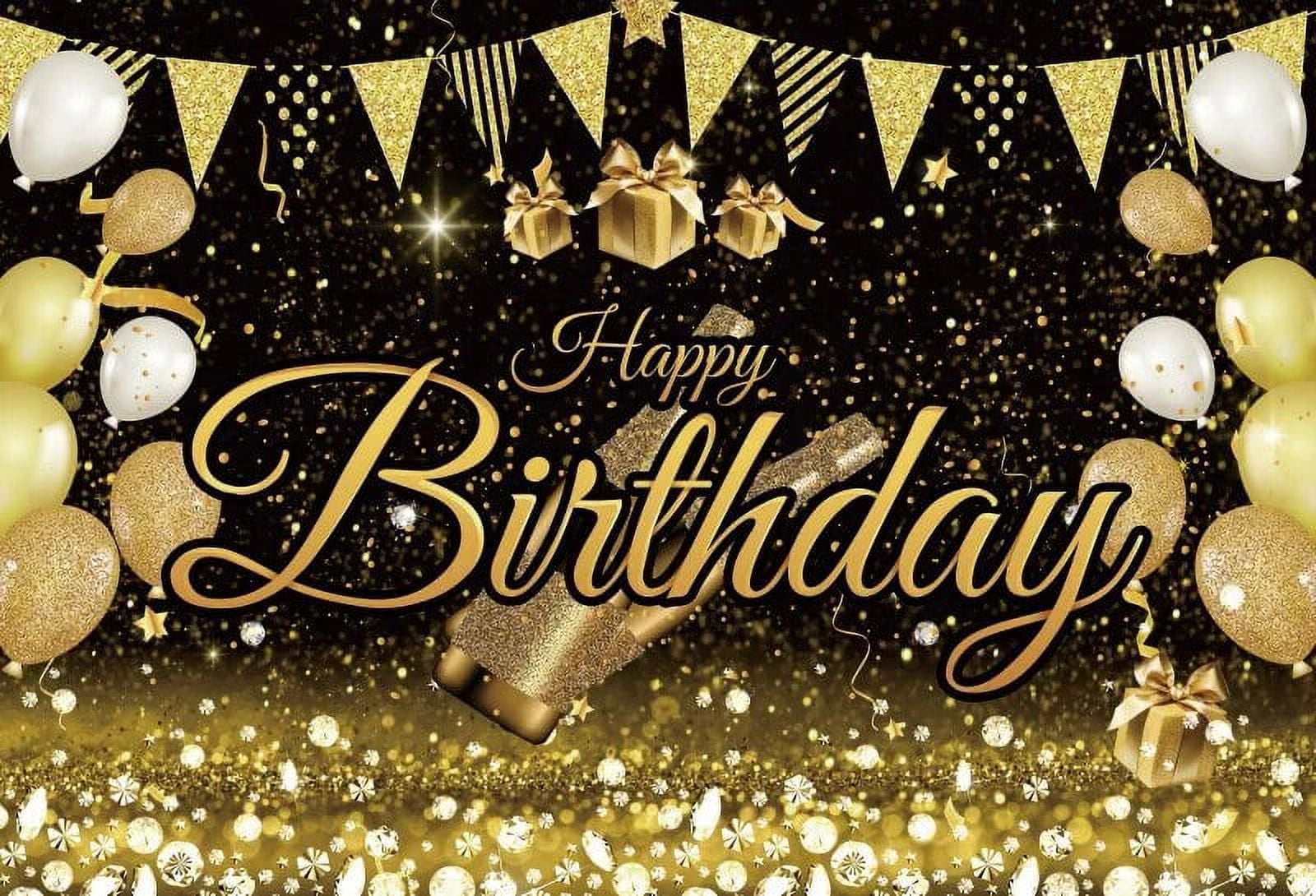 Happy 40th Birthday Backdrop Black And Golden Glitter Gold Balloons ...