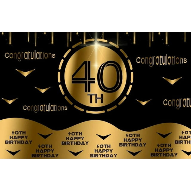 Happy 40th Birthday Backdrop Black And Golden Glitter Gold Balloons Women Men Portrait ...