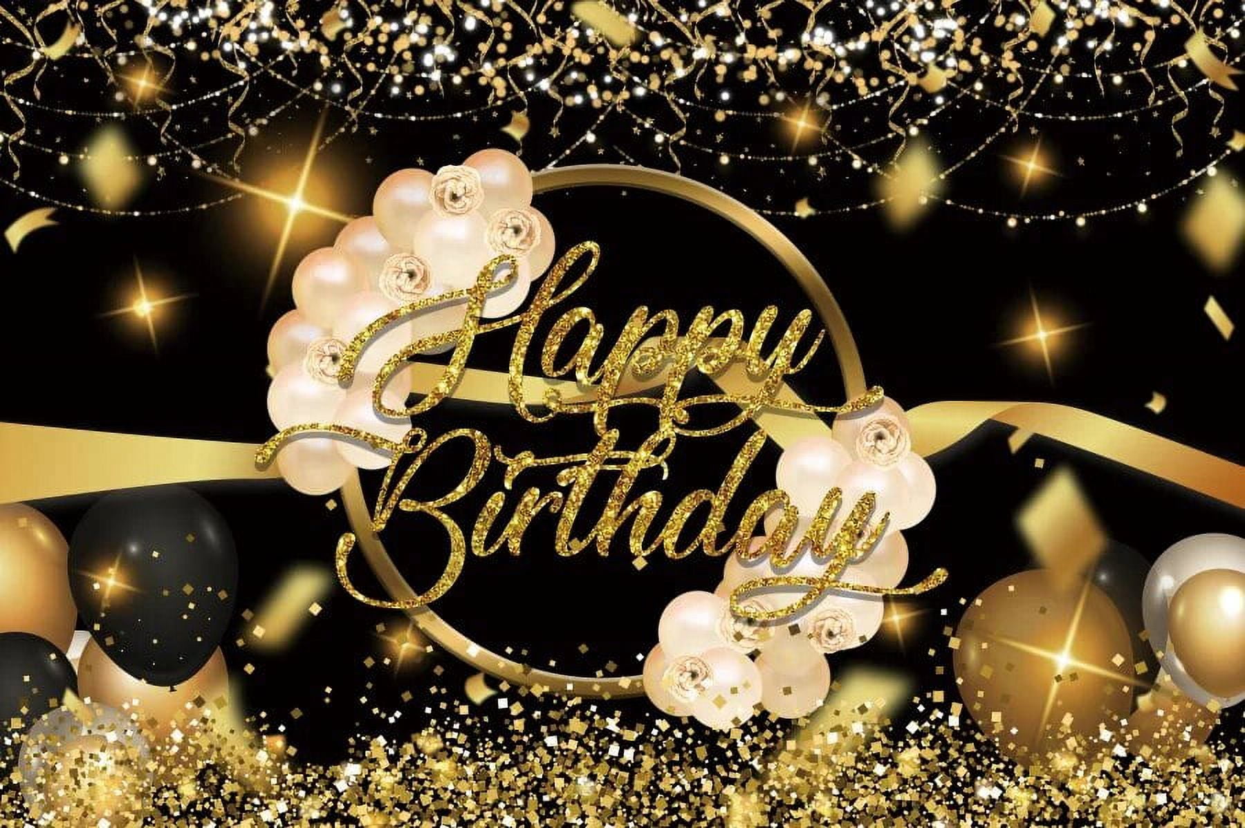 Happy 40th Birthday Backdrop Black And Golden Glitter Gold Balloons ...