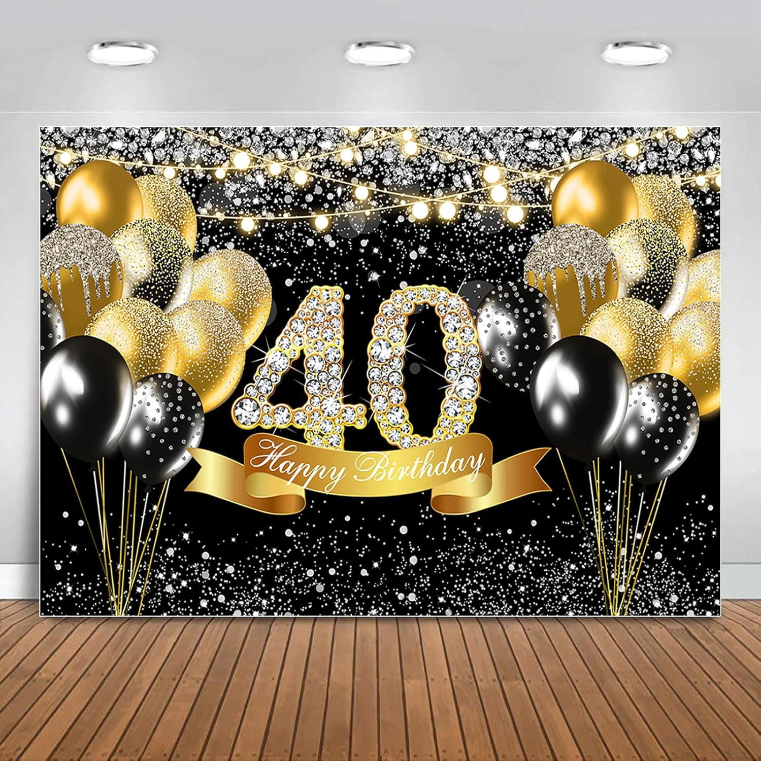 Happy 40th Birthday Backdrop Black and Gold Birthday Party Decorations ...
