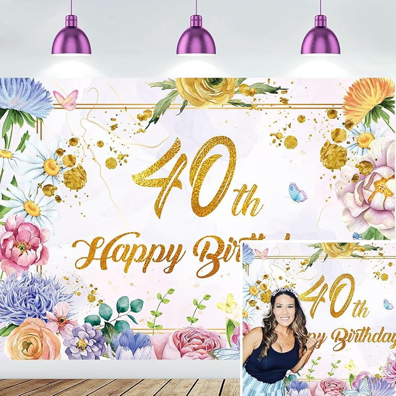 Happy 40th Birthday Backdrop Flower Bush Garden Birthday Photography ...