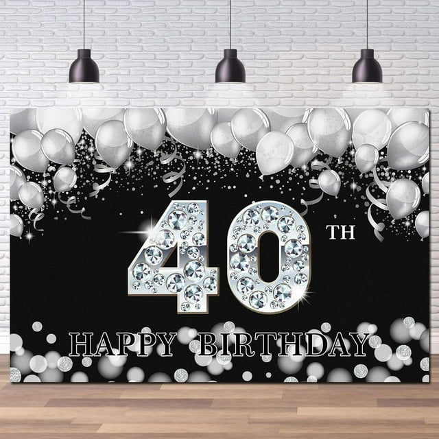 Happy 40th Birthday Backdrop, Forty Years Old Birthday Decoration ...