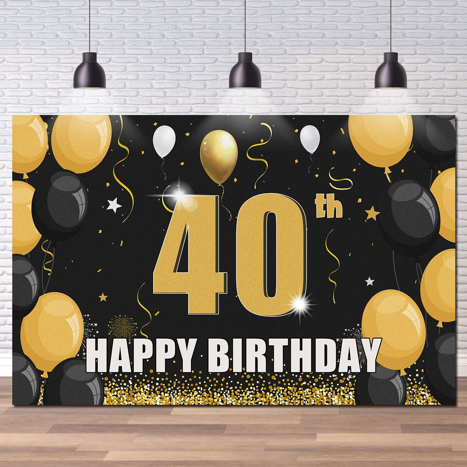 Happy 40th Birthday Backdrop STF9 Banner Black and Gold 40th Birthday ...
