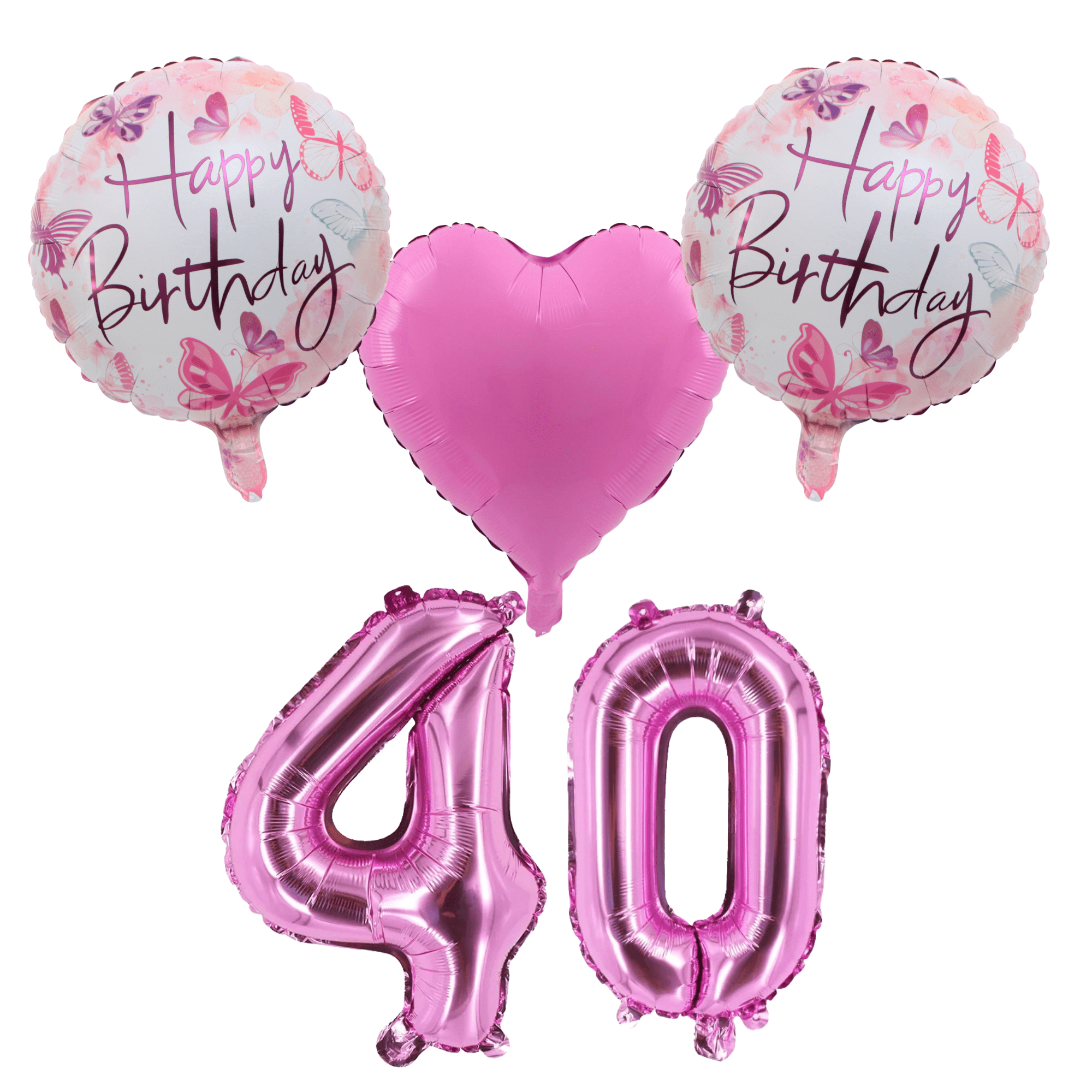 Happy 40th Birthday Balloon Set Pink Butterfly Foil Number Balloons ...