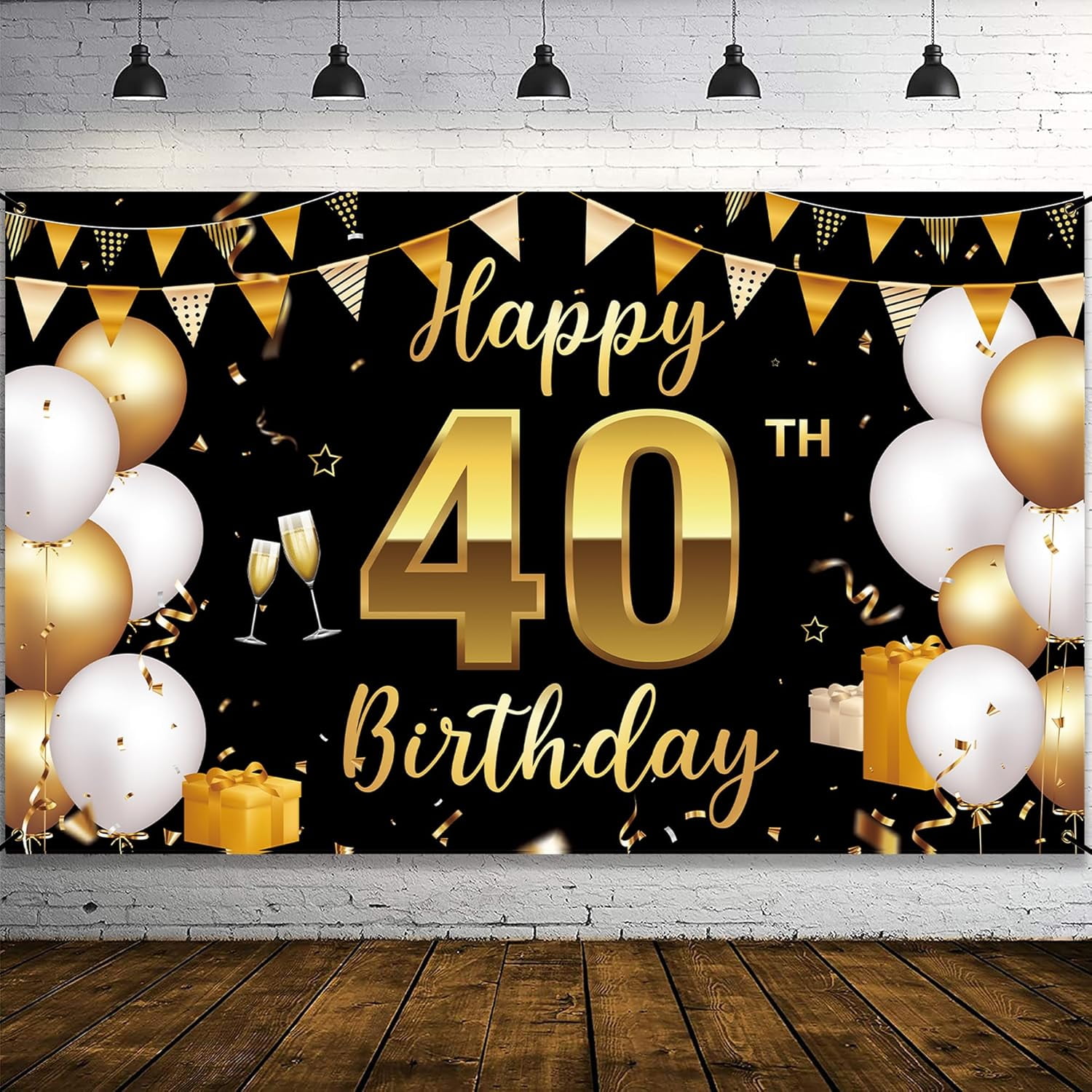 Happy 40th Birthday Banner Black and Gold 40th Birthday Party ...