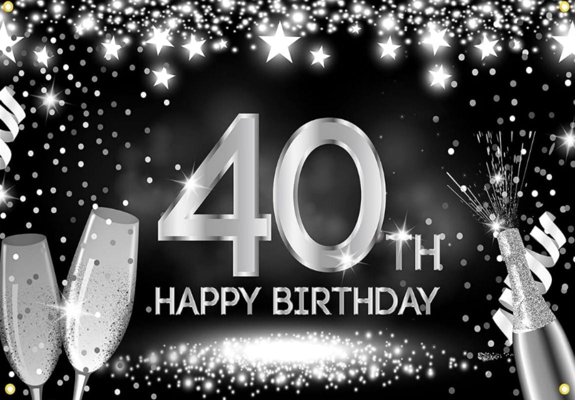 Happy 40th Birthday Banner ration Backdrop Men Black and Gold Retro ...