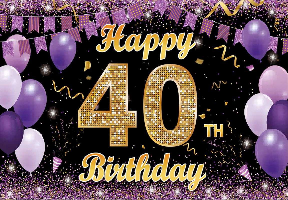 Happy 40th Birthday Banner ration Backdrop Men Black and Gold Retro ...
