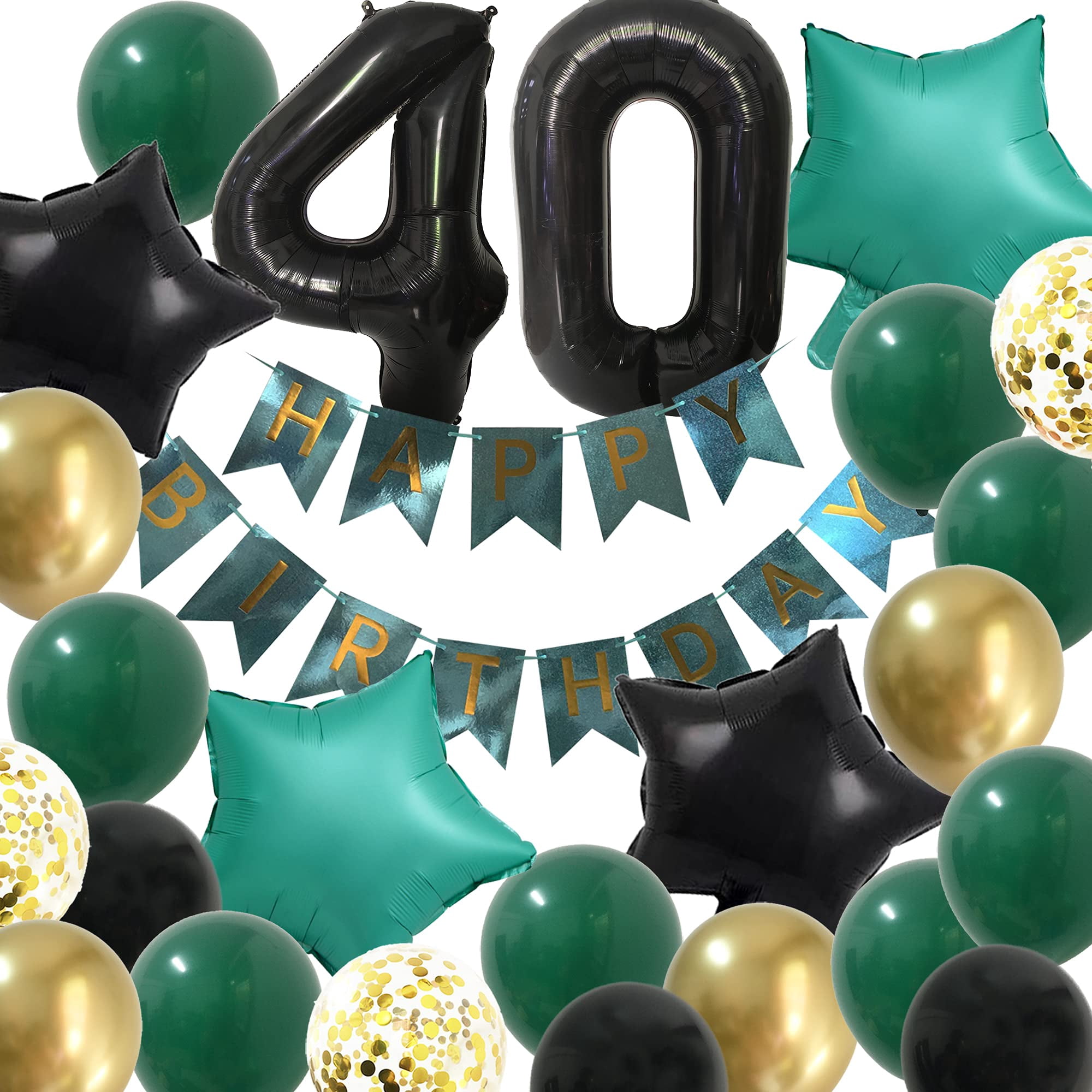 Happy 40th Birthday Decorations MSF2 - Black Green Gold Birthday Party ...