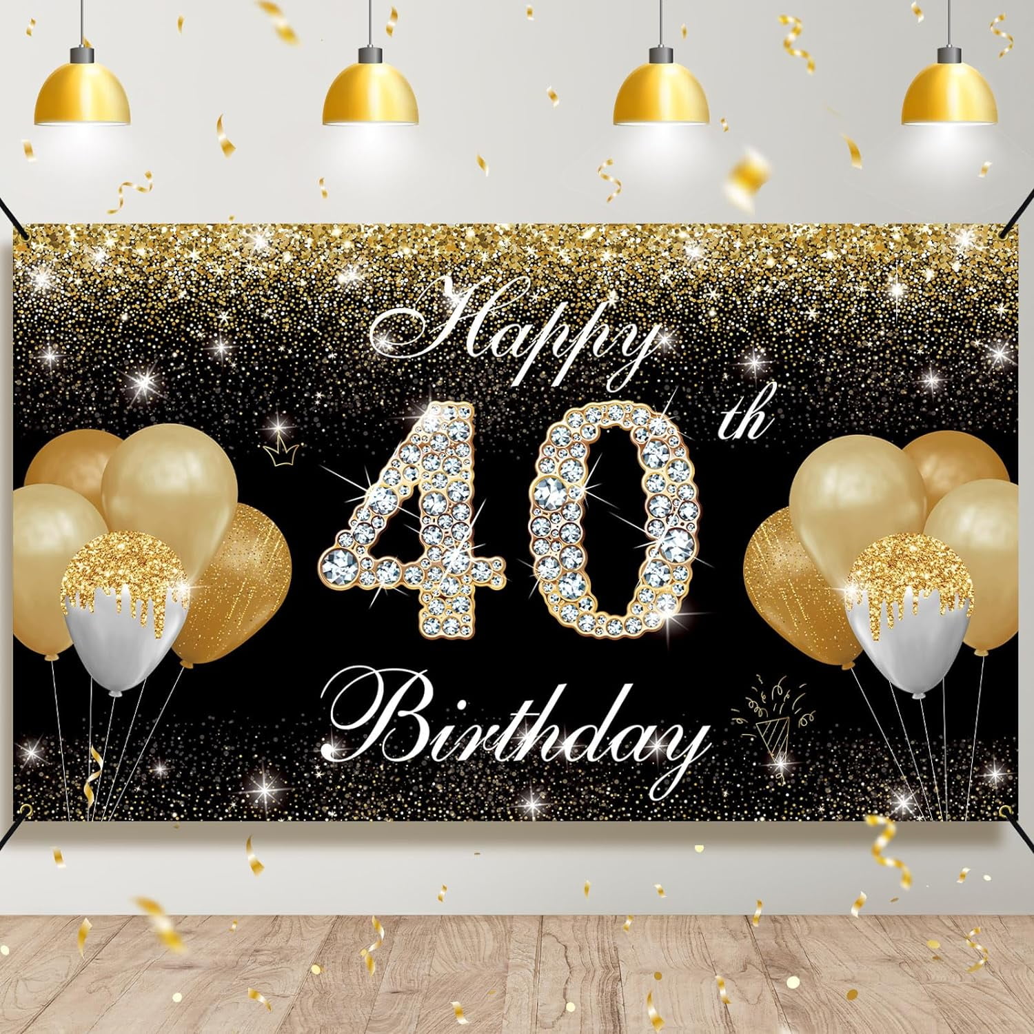 Happy 40th Birthday Decorations for Men Women - Black Gold 40 Birthday ...