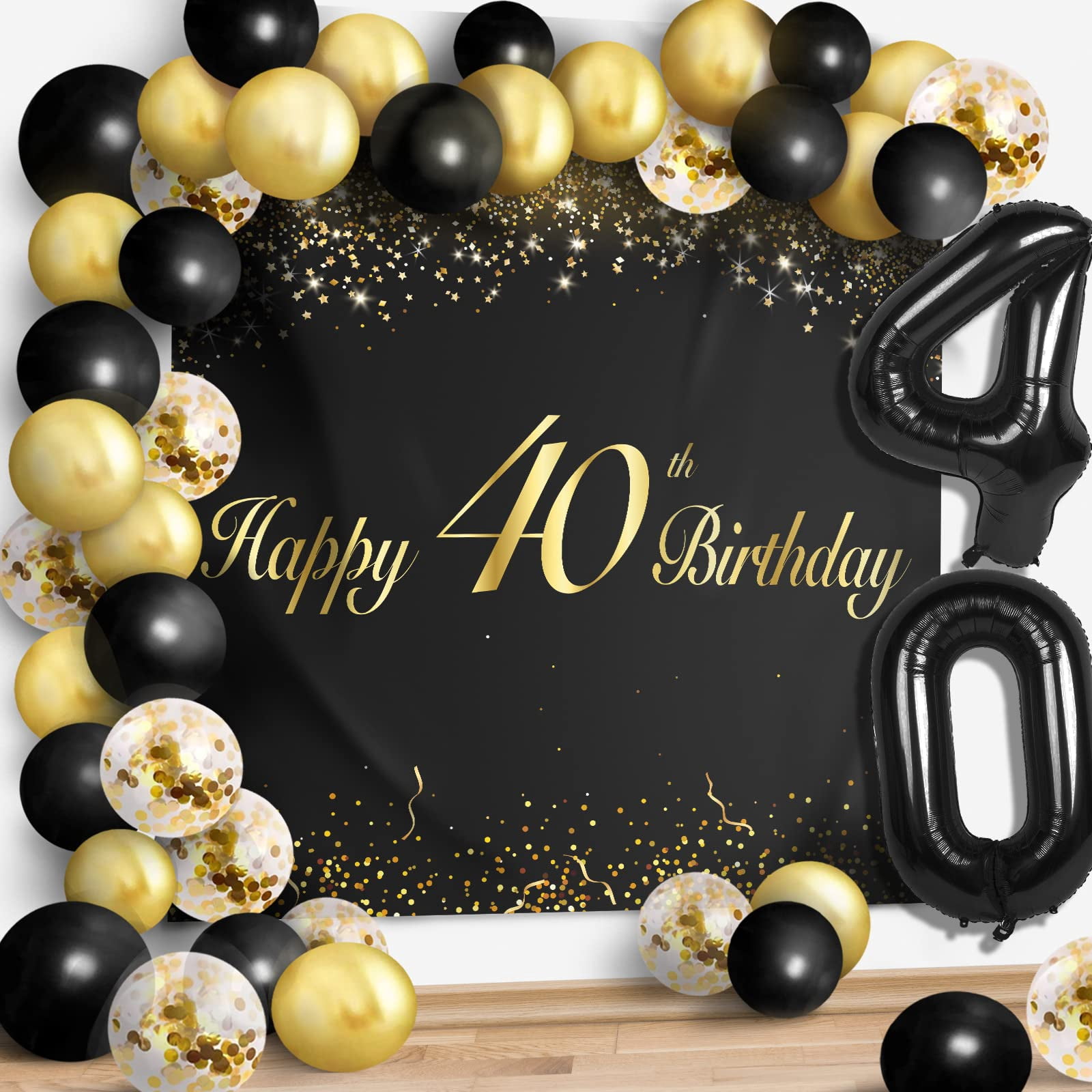 Happy 40th Birthday FEV6 Balloons Black Set Decor - Cheers to 40 Years ...
