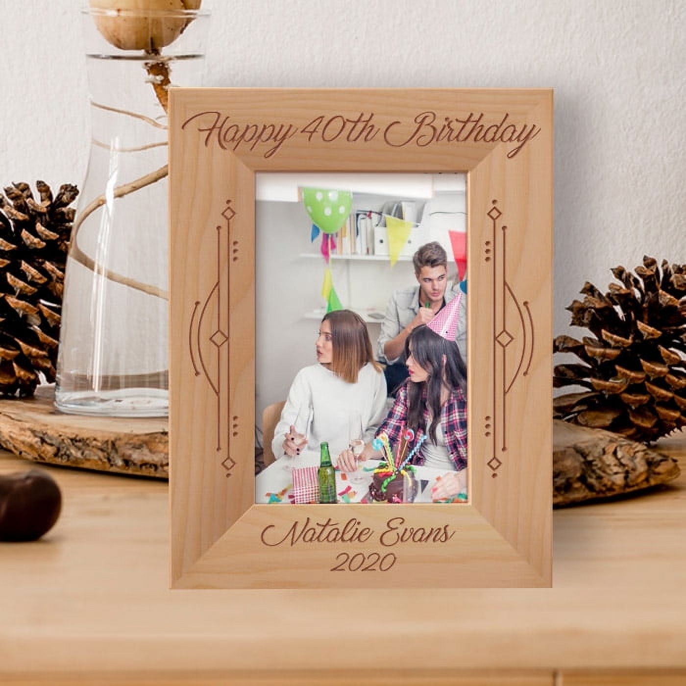 Happy 40th Birthday Personalized Wooden Frame 4" x 6" Brown (Vertical ...