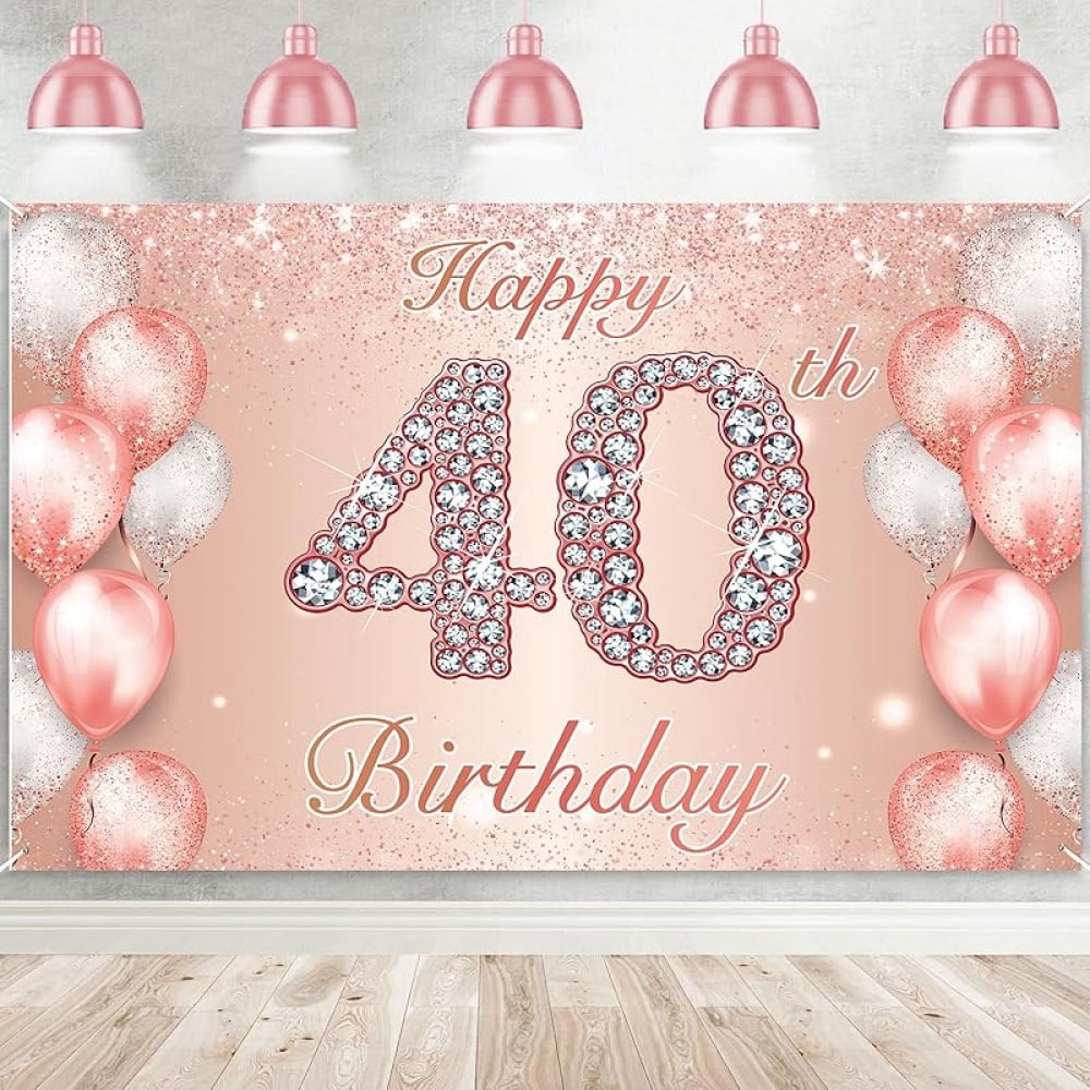 Happy 40th Birthday Rose Gold Banner Cheers to 40 Years Old Backdrop ...