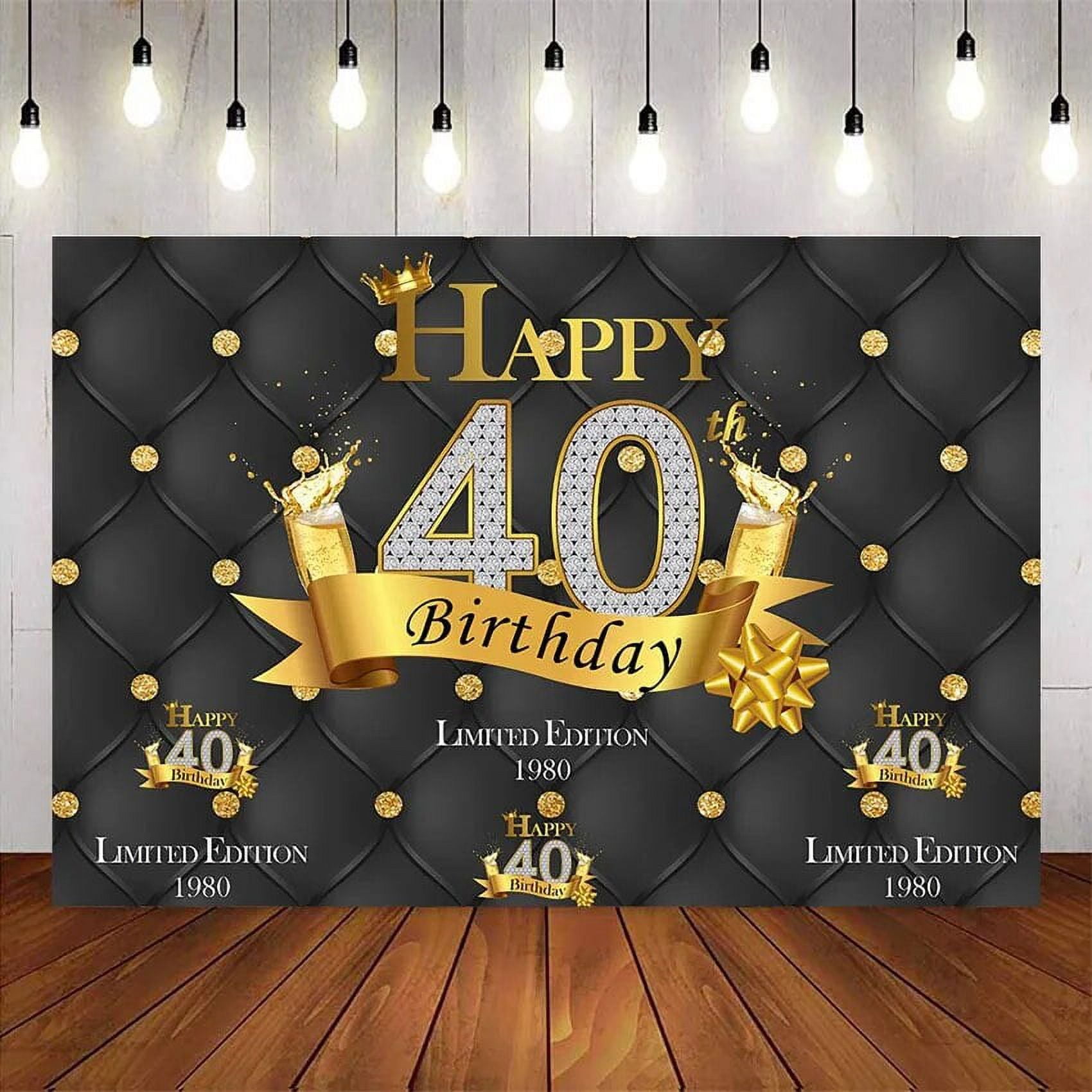 Happy 40th birthday party backdrop black crown background Champagne ...